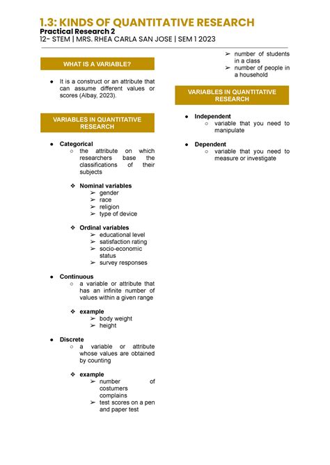 variables and their uses 1 3 kinds of quantitative research practical research 2 12 stem