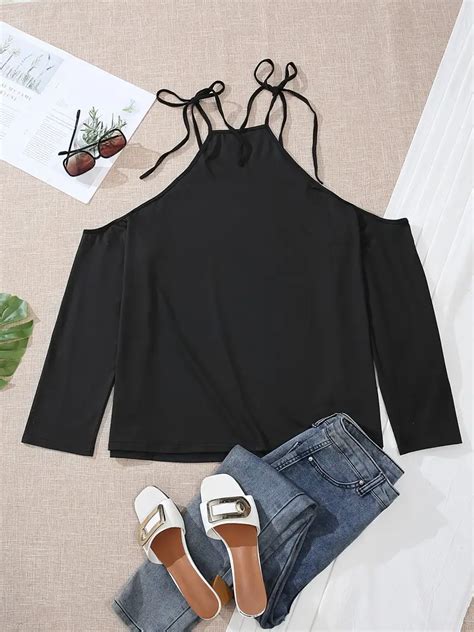 Plus Size Skull Print Cold Shoulder Long Sleeve T Shirt Temu New Zealand