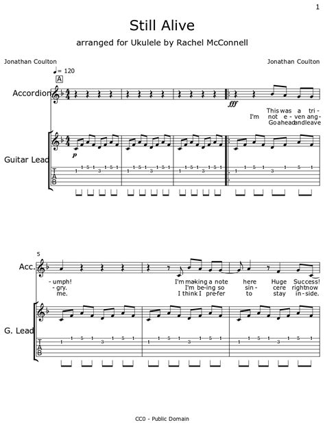 Still Alive Sheet Music For Accordion Guitar Lead