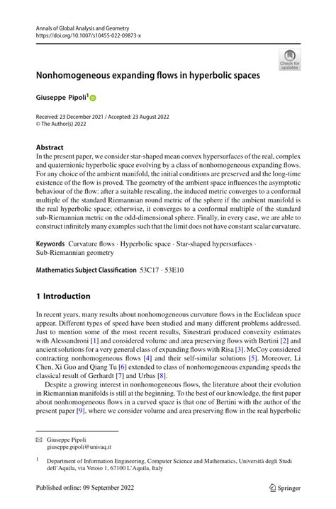 Pdf Nonhomogeneous Expanding Flows In Hyperbolic Spaces