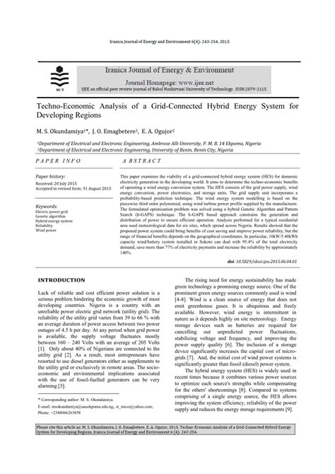 Pdf Techno Economic Analysis Of A Grid Connected Hybrid Energy System For Developing Regions