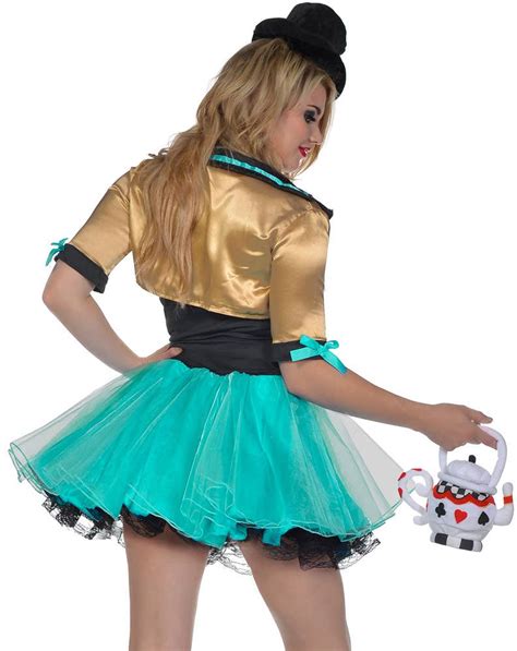 Gold And Blue Satin Hatter Costume Dress Womens Mad Hatter Costume