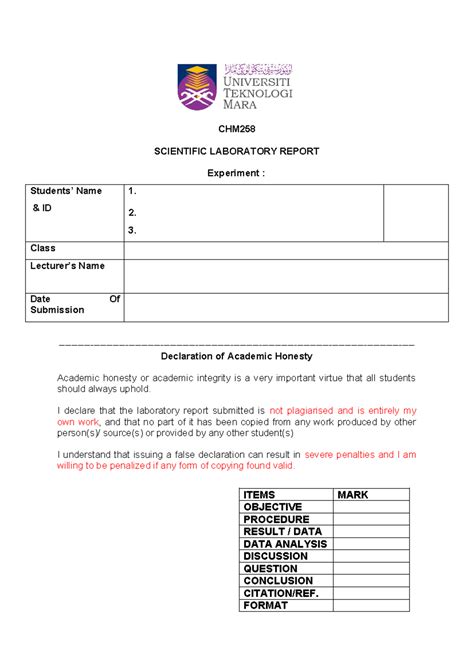 Scientific Laboratory Report Cover PAGE CHM SCIENTIFIC LABORATORY REPORT Experiment Babes