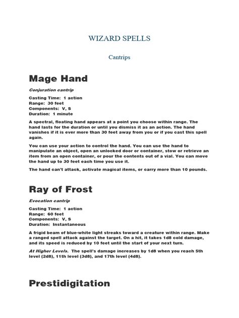 Wizard Spells Pdf