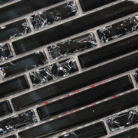 Cove Staggered Black Interlocking Linear Glass Mosaic Tile Glass Mosaic Tiles Black Mosaic