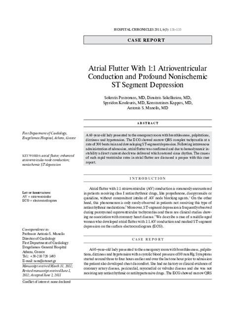 Pdf Atrial Flutter With 1 1 Atrioventricular Conduction And Profound Nonischemic St Segment