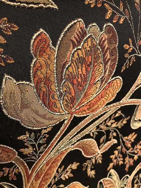 Swatch Designer Brocade Satin Fabric Black Floral Damask Upholstery