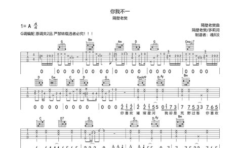 你我不一吉他谱 隔壁老樊 G调吉他弹唱谱 琴谱网