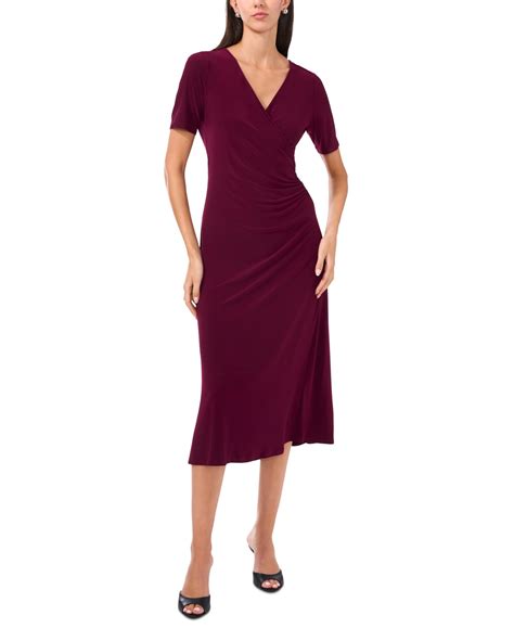 Msk Womens Surplice Neck Elbow Sleeve Midi Dress In Mulberry 5 Modesens