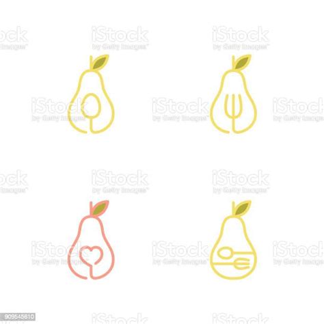배 과일 아이콘 개요 획 세트 디자인 일러스트 벡터 Eps10 흰색 배경에 고립 0명에 대한 스톡 벡터 아트 및 기타 이미지 0명 과일 날씬한 Istock