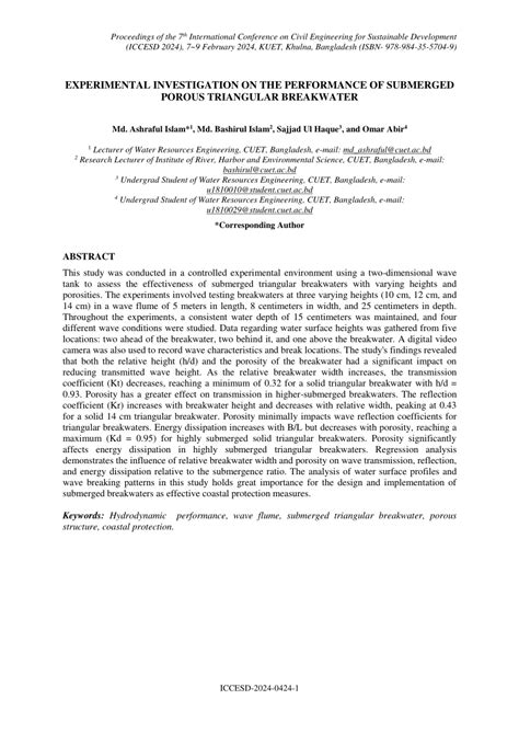 Pdf Experimental Investigation On The Performance Of Submerged Porous Triangular Breakwater