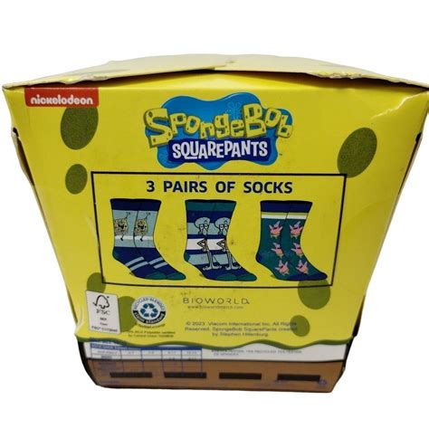 Bioworld Spongebob Squarepants Mens 3 Pair Crew Socks Size 10 13