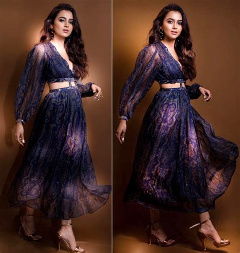 Tejasswi Prakash Looks Like A Diva In A Blue Flowy Cut Out Dress See Pics