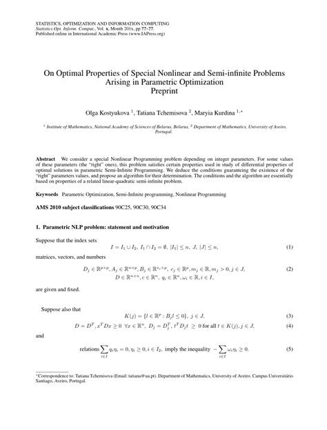 pdf on optimal properties of special nonlinear and semi infinite problems arising in