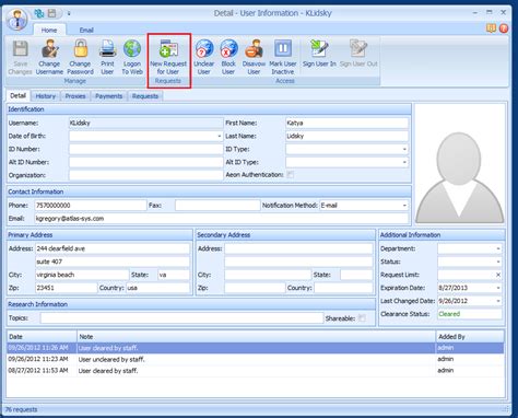 Creating Requests For A User In The Client Atlas Systems