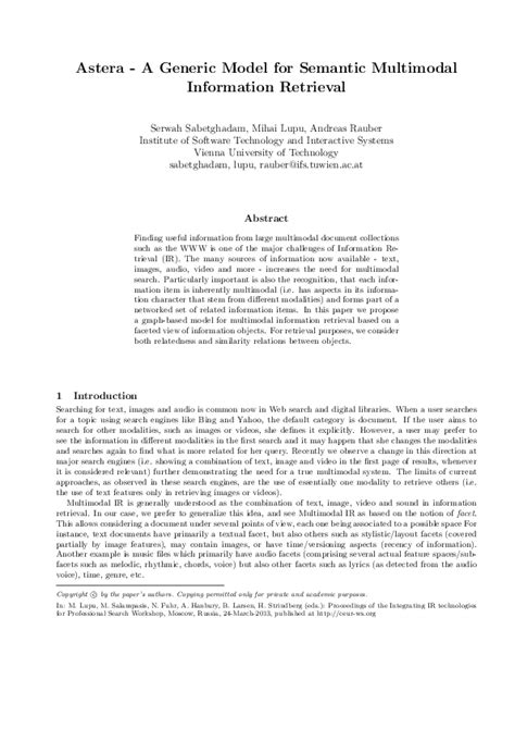 Pdf Astera A Generic Model For Multimodal Information Retrieval
