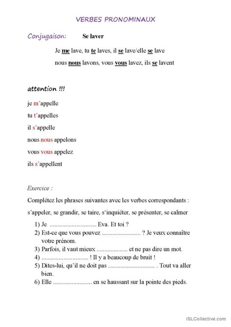 Verbes Pronominaux Pratique De La Gr Français Fle Fiches Pedagogiques