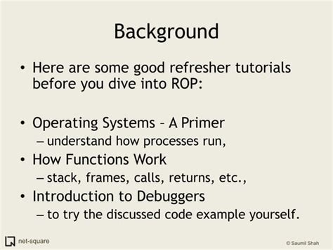 Dive Into Rop A Quick Introduction To Return Oriented Programming Ppt
