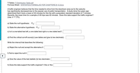 Solved T Tables T Distribution Table Pdf Formula Sheet Chegg Com