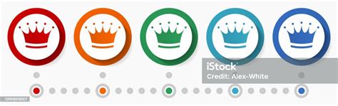 크라운 로얄 컨셉 벡터 아이콘 세트 플랫 디자인 다채로운 버튼 5 가지 색상 옵션의 인포 그래픽 템플릿 개념에 대한 스톡 벡터 아트 및 기타 이미지 Istock