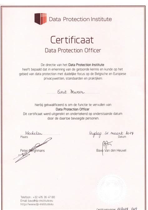 Data Protection Officer Dpo Certificate