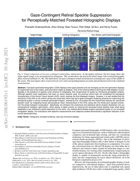 Gaze Contingent Retinal Speckle Suppression For Perceptually Matched Foveated Holographic