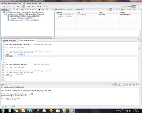 program goes to default isr illigal isr c2000 microcontrollers