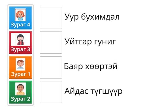 1 Дараах зурагт тохирсон сэтгэл хөдлөлийн илрэлүүдийг зөв харгалзуулаарай Match Up