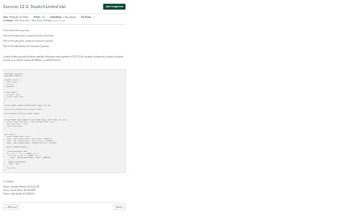 Solved Exercise 12 2 Student Linked List Start Assignment Chegg