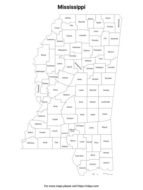 Printable Map Of Mississippi County With Labels · Inkpx