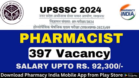 Recruitment Of Pharmacist Homeopathy 397 Posts Under Upsssc 2024