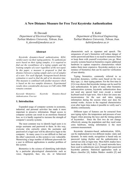 Pdf A New Distance Measure For Free Text Keystroke Authentication