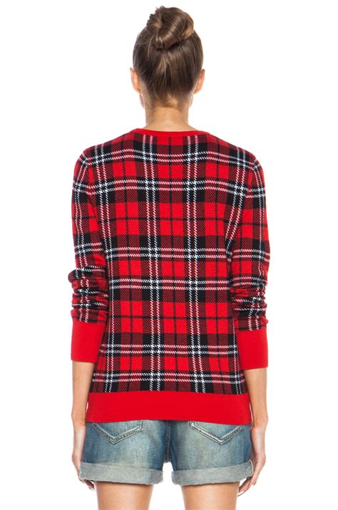 Equipment Shane Scholarly Plaid Wool Sweater In Strawberry Red Multi Fwrd