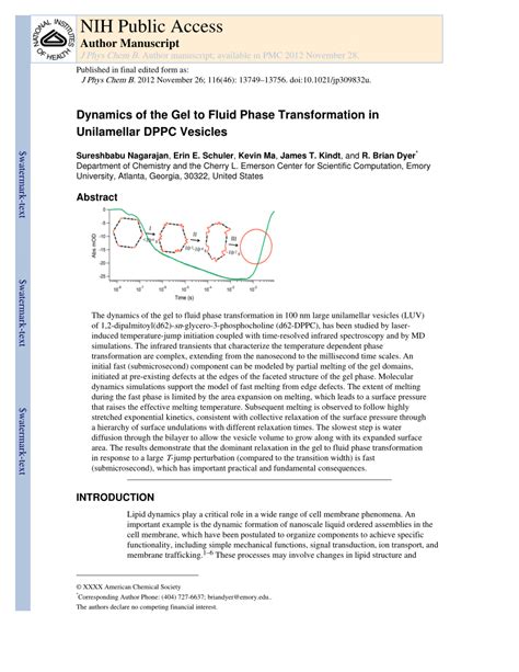 Pdf Dynamics Of The Gel To Fluid Phase Transformation In Unilamellar Dppc Vesicles