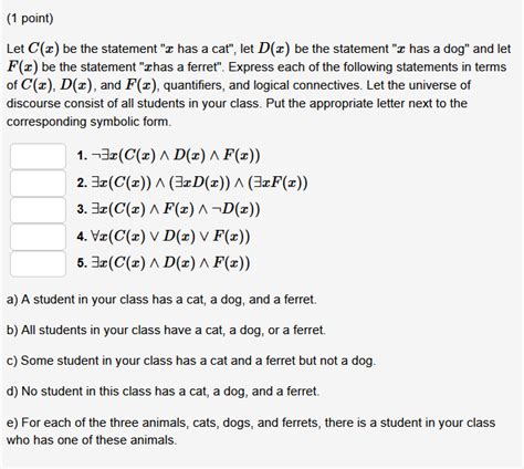 solved let c x be the statement x has a cat let d x be