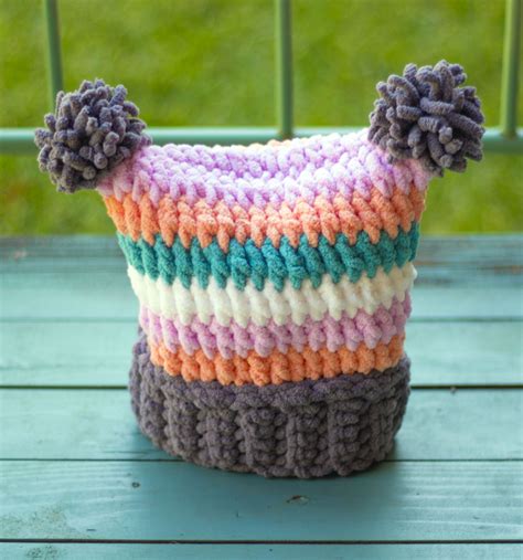 Crochet Striped Bernat Blanket Hat Pattern Found On Pinterest Titled