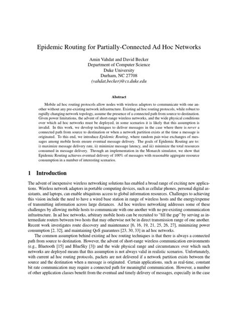 Epidemic Routing For Partially Connected Ad Hoc Networks Pdf Wireless Ad Hoc Network Routing