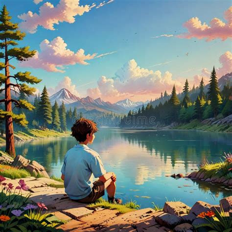 Illustrate A Serene Peaceful Nature Scene In Summer This Scene