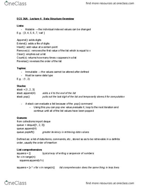 Ecs 36a Lecture Notes Fall 2018 Lecture 4 List Comprehension