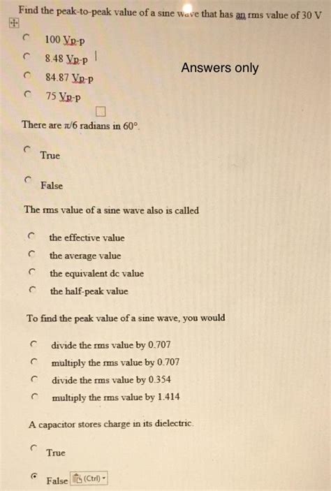 Solved Find The Peak To Peak Value Of A Sine Wave That Has Chegg