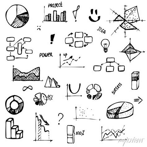 Set Of Hand Drawing Business Diagram Histogram Pie Chart Graph Posters For The Wall • Posters