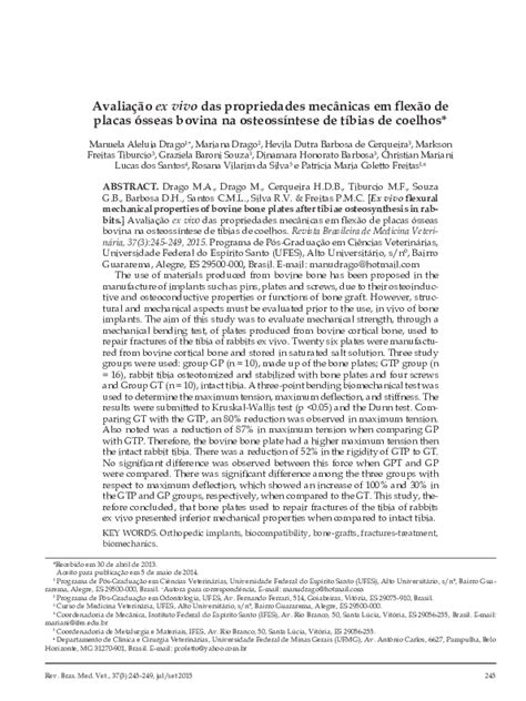 Pdf Avaliação Ex Vivo Das Propriedades Mecânicas Em Flexão De Placas