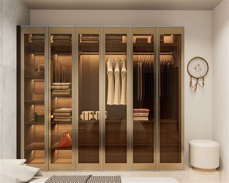 6 Door Swing Wardrobe Design With A Metallic Gold Finish Livspace