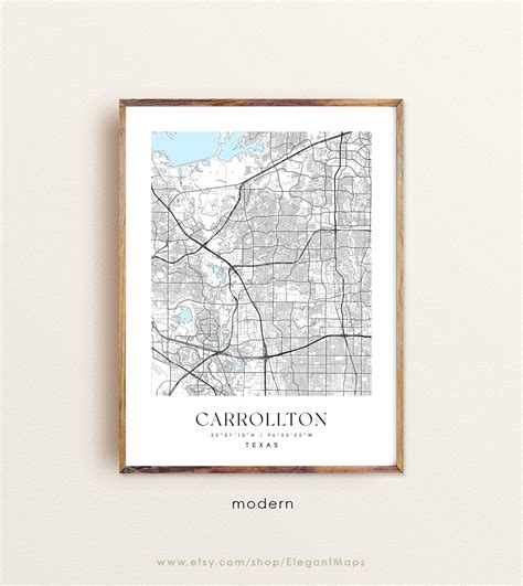 Carrollton Texas Map Carrollton Tx Map Carrollton City Etsy