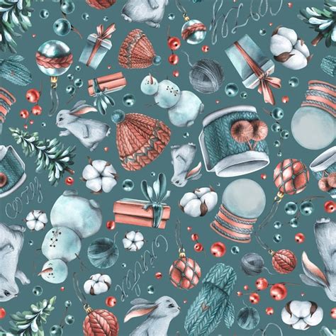Premium Photo Winter Seamless Pattern On A Gray Background With