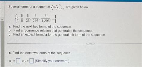 solved several terms of a sequence {an}n 1∞ are given below