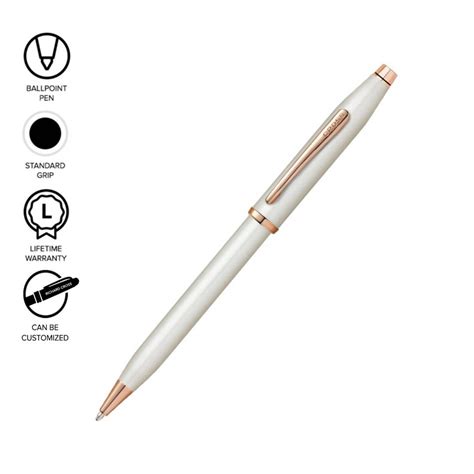 Century Ii Pearlescent White Lacquer With Rose Gold Ballpoint Pen Cat0