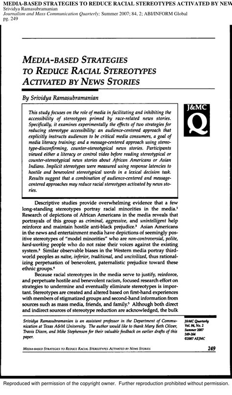Pdf Media Based Strategies To Reduce Racial Stereotypes Activated By News Stories