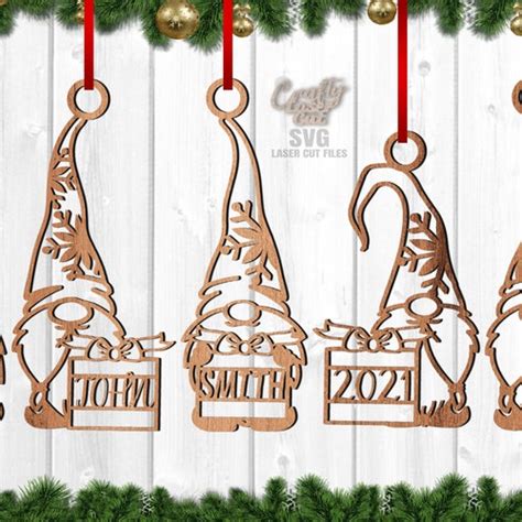 Gnome Ornament Svg Bundle Laser Cut Files Christmas Svg Etsy Uk