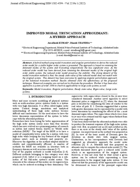 Improved Modal Truncation Approximant A Hybrid Approach Pdf Matrix